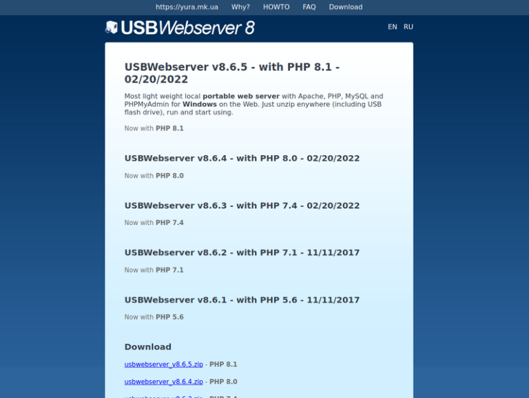 USBWebserver frissítése, PHP verziók beállítása | Honlap, webshop készítés